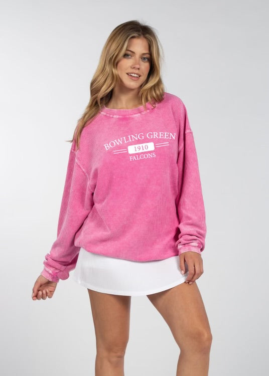 Chicka-D Ladies Pink Bowling Green Corded Crew – Elite Collegiate Apparel